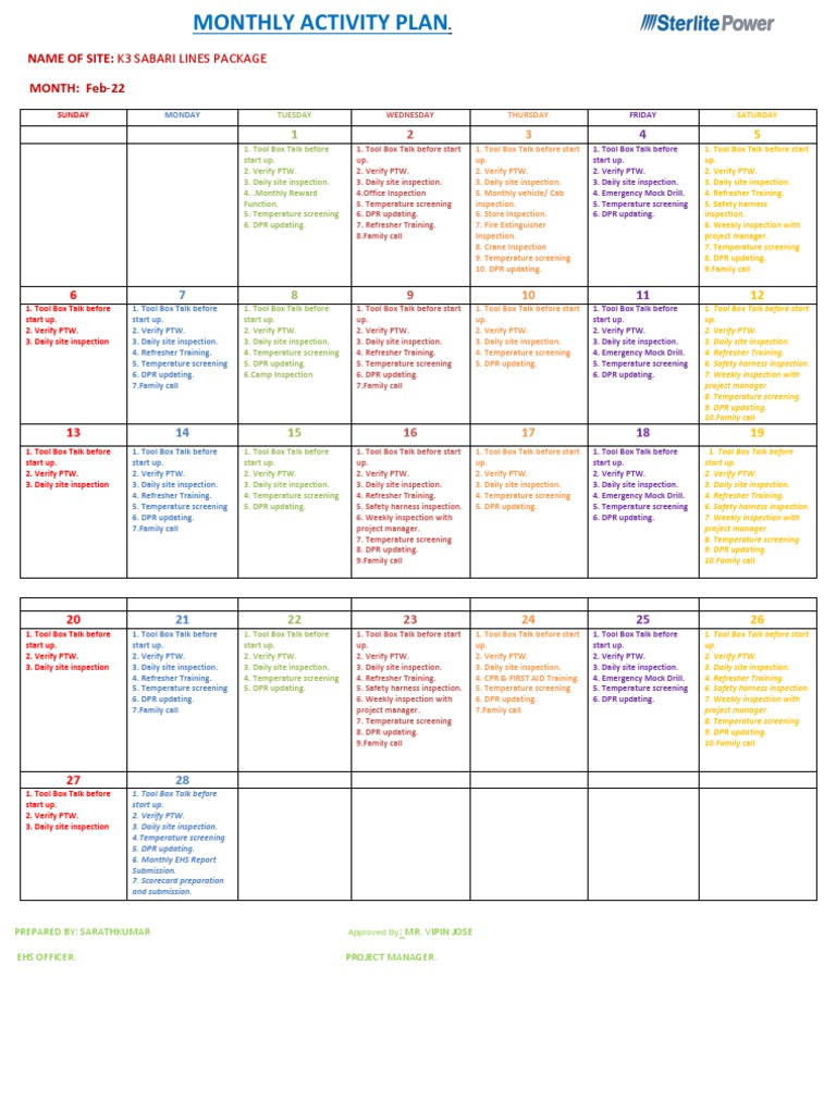 Monthly Activity Plan FEB-2022 | PDF