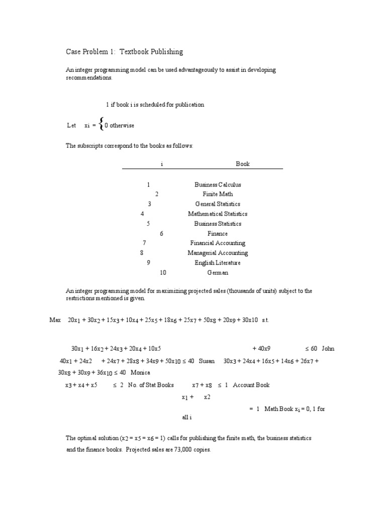 Case Problem 1 Textbook Publishing Pdf Mathematics Applied Mathematics