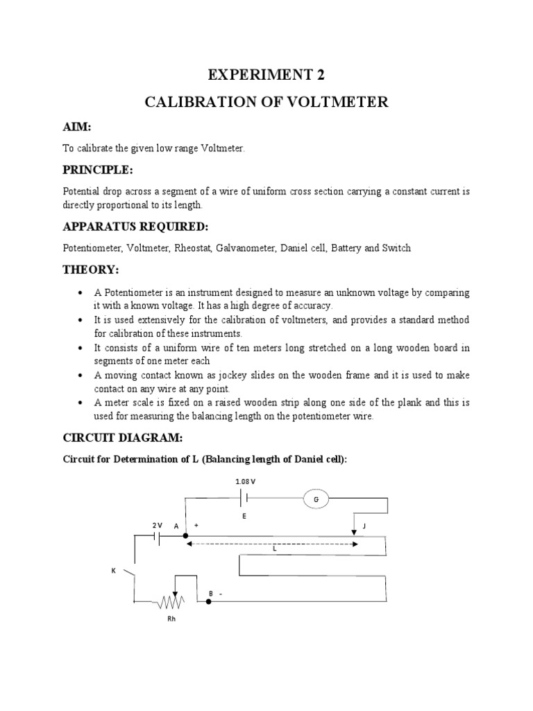 Experiment 2 Calibration of Voltmeter: Aim: Principle | PDF | Quantity ...