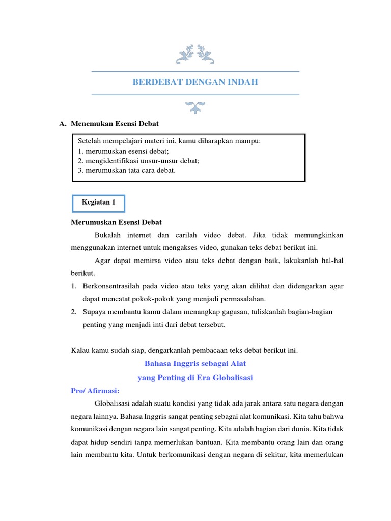 Esensi dan Unsur Debat Kelas 10 | PDF | Karier & Perkembangan