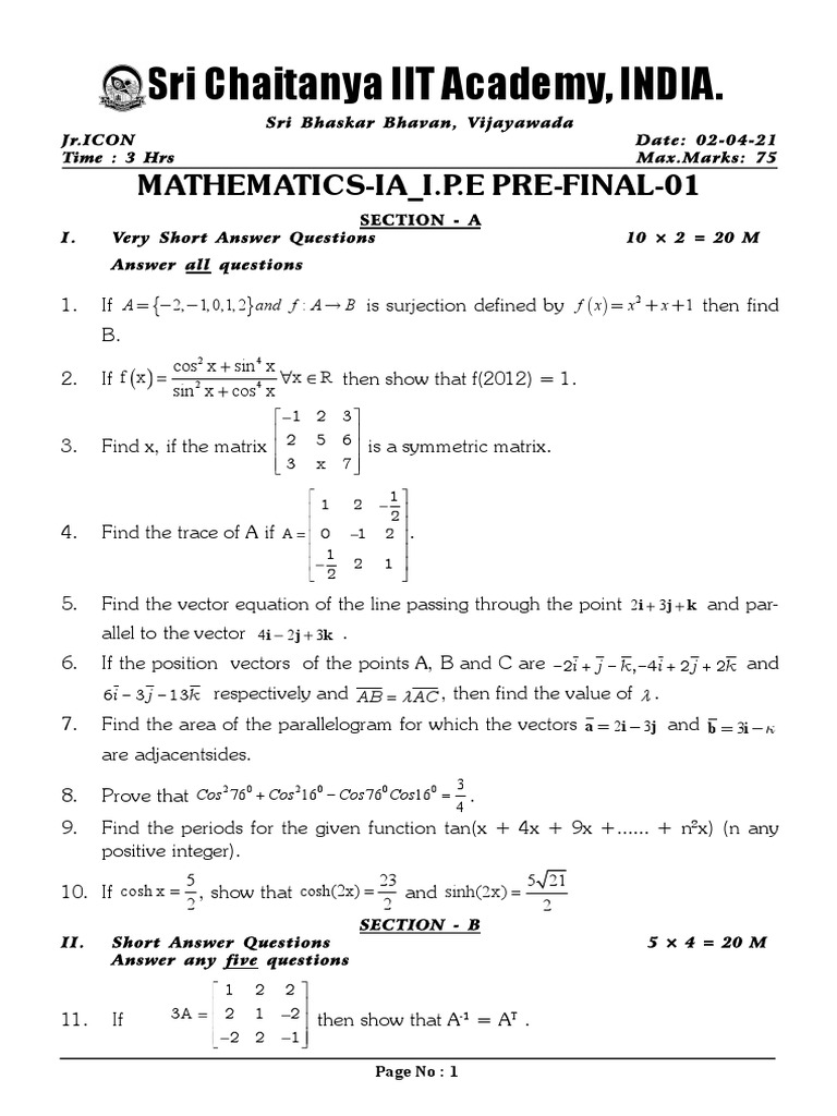 Ap JR - Mathematics-IA Pre-Final Paper | PDF | Triangle | Trigonometric ...