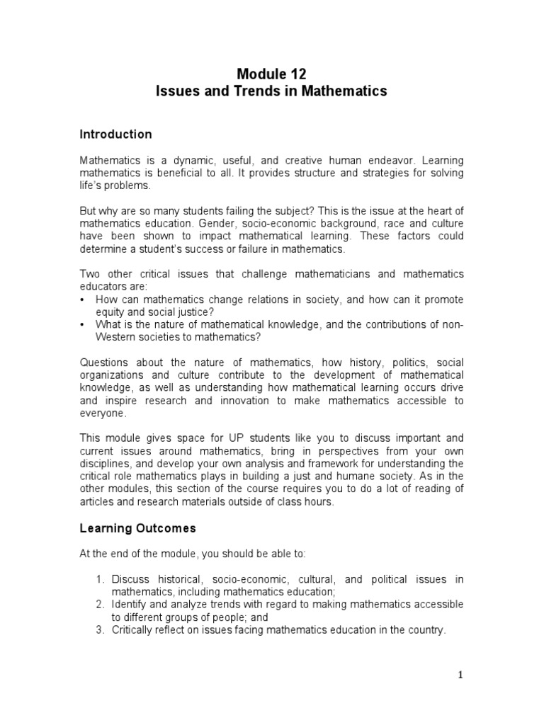 Issues and Trends in Math | PDF | Socioeconomic Status | Science