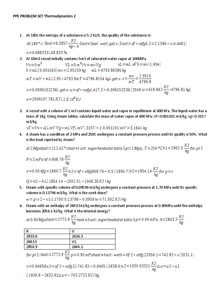 Thermodynamics Problem Set Solutions | PDF | Enthalpy | Steam