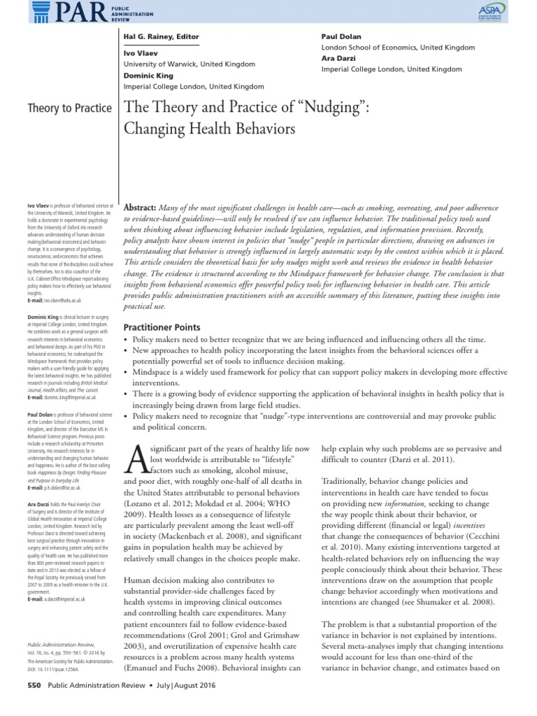 The Theory and Practice of "Nudging": Changing Health Behaviors | PDF ...