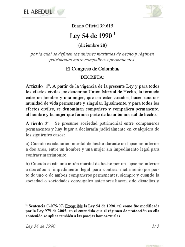 Ley 54 de 1990 | Sociedad de responsabilidad limitada | Matrimonio