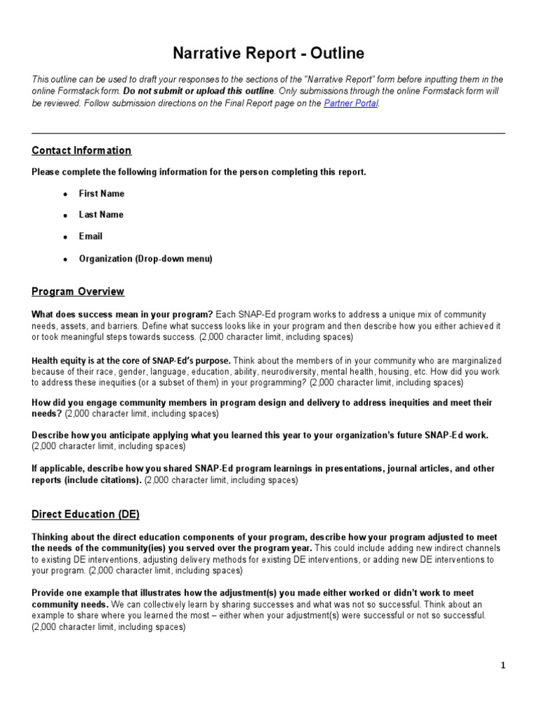 Narrative Report - Outline: Contact Information | PDF | Community ...