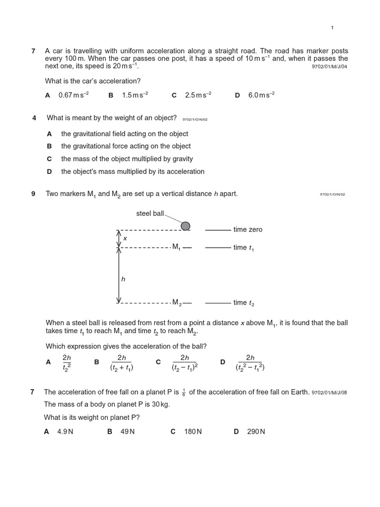 Kinematics Equations MCQ'S | PDF | Mass | Acceleration