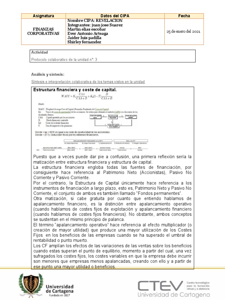 Plantilla Protocolo Colaborativo Unidad 3 Estructura Financiera y Costo de Capital | PDF ...