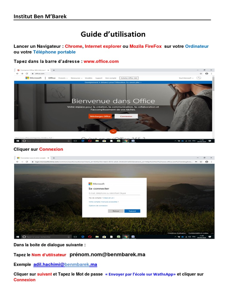 Guide d'utilisation Office 365 Institut Ben M'Barek | PDF