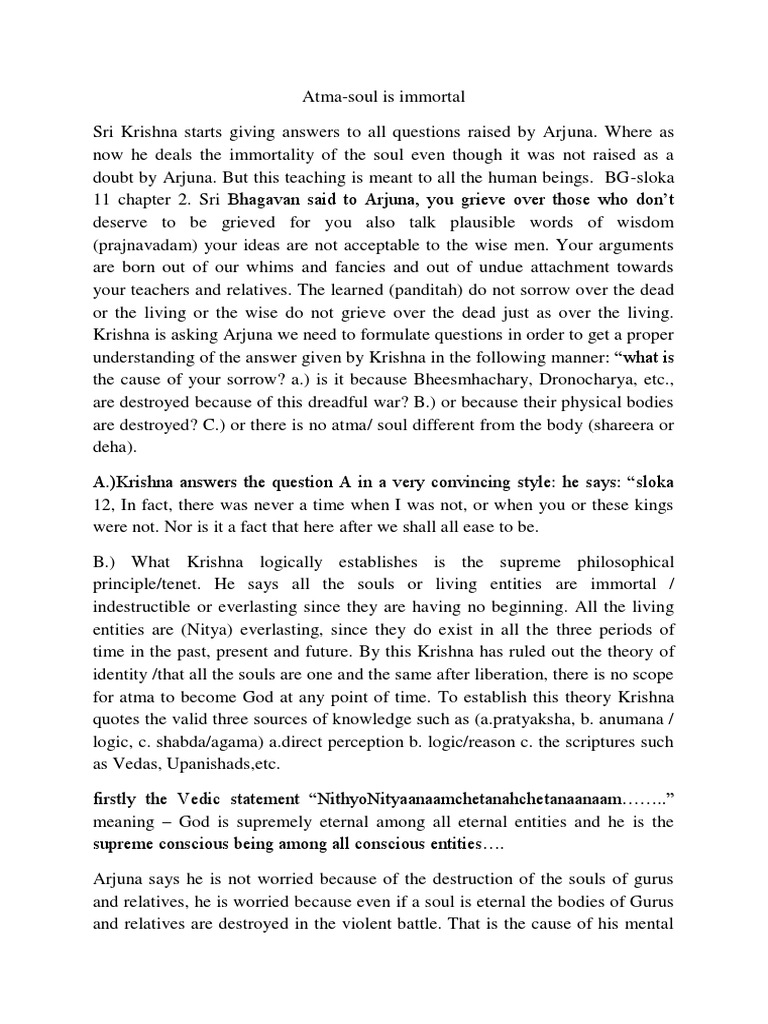 The Immortal Soul: Krishna Establishes the Eternal Nature of the Atma ...