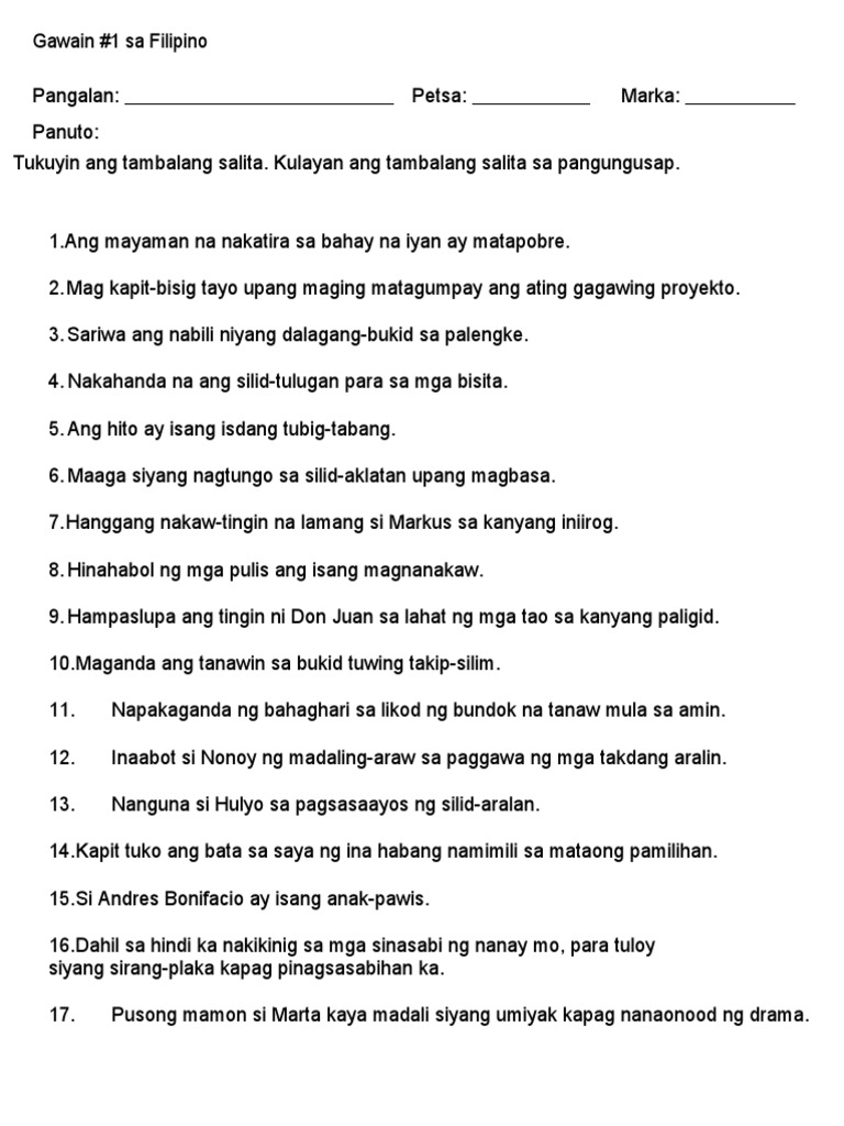 Gawain 1-Tambalang Salita Worksheets - Q3 | PDF