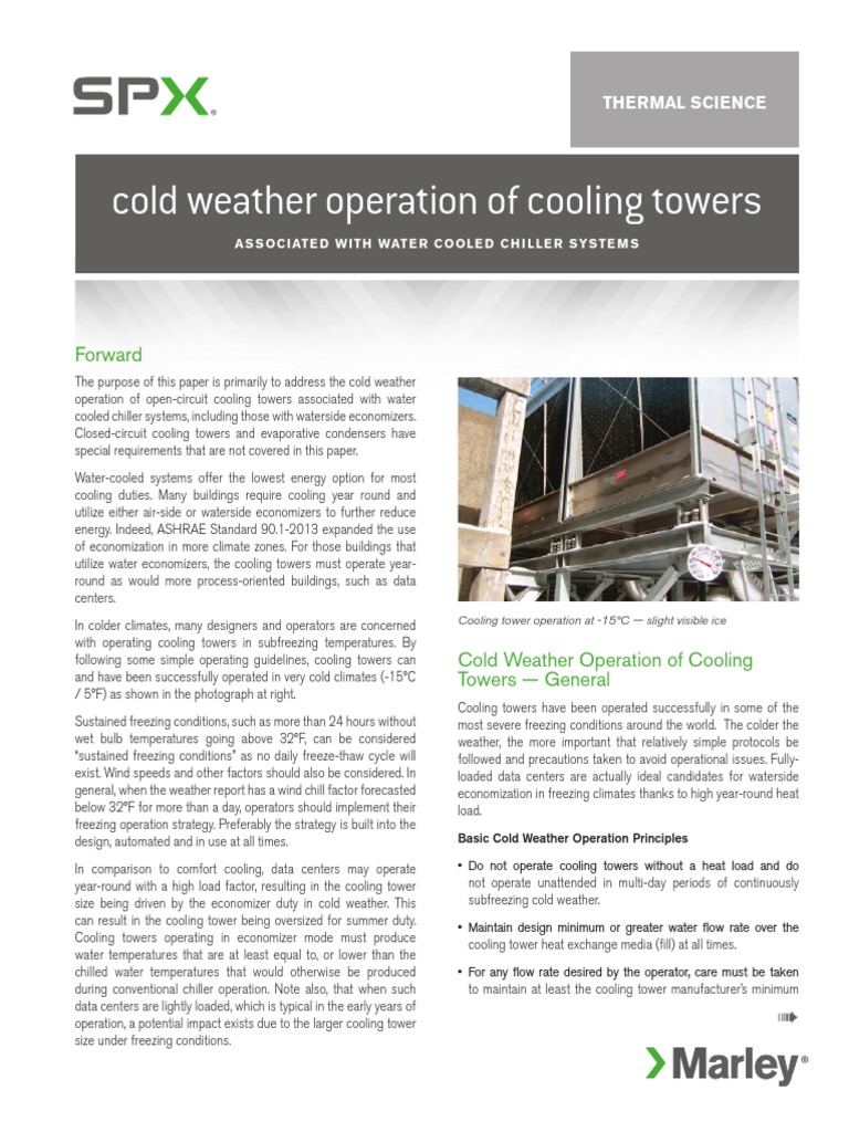 SPX - Cold Weather Operation of Cooling Towers (TR-015) | PDF | Water | Ice