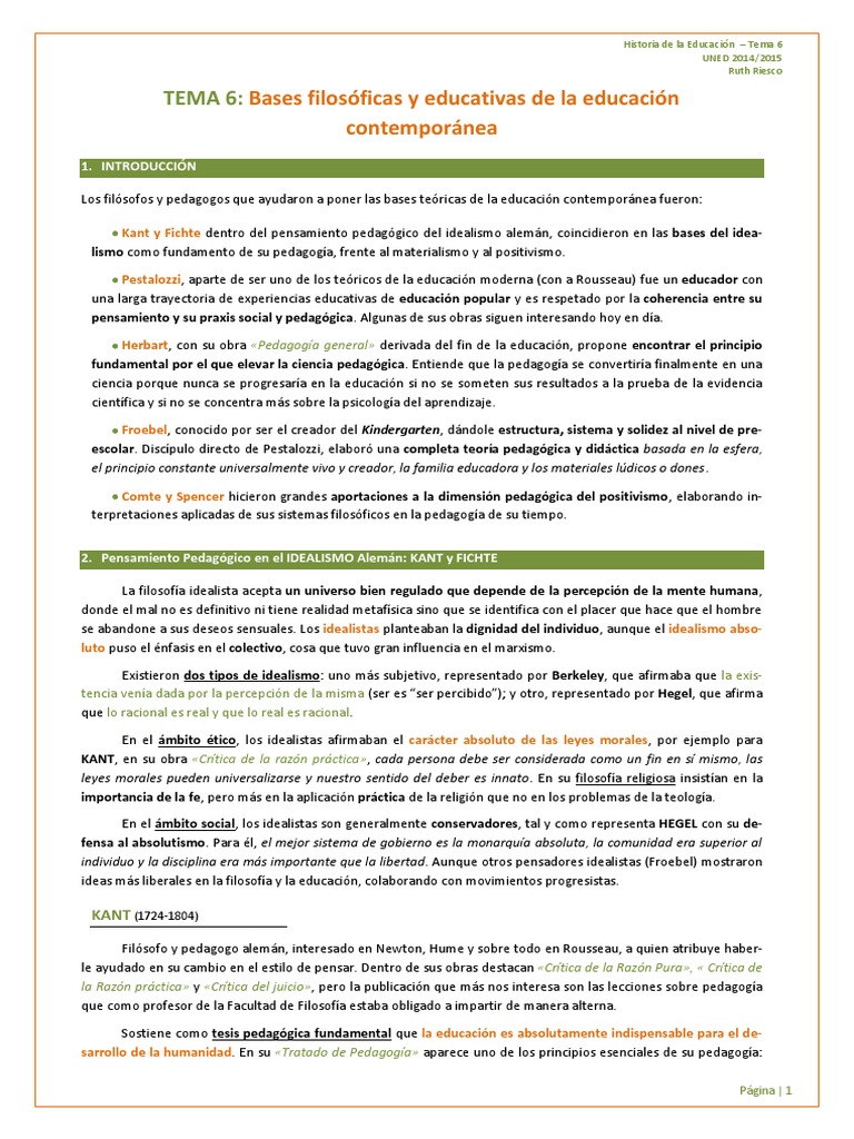 Tema 6 - Bases Filosóficas y Educativas de La Educación Contemporanea ...