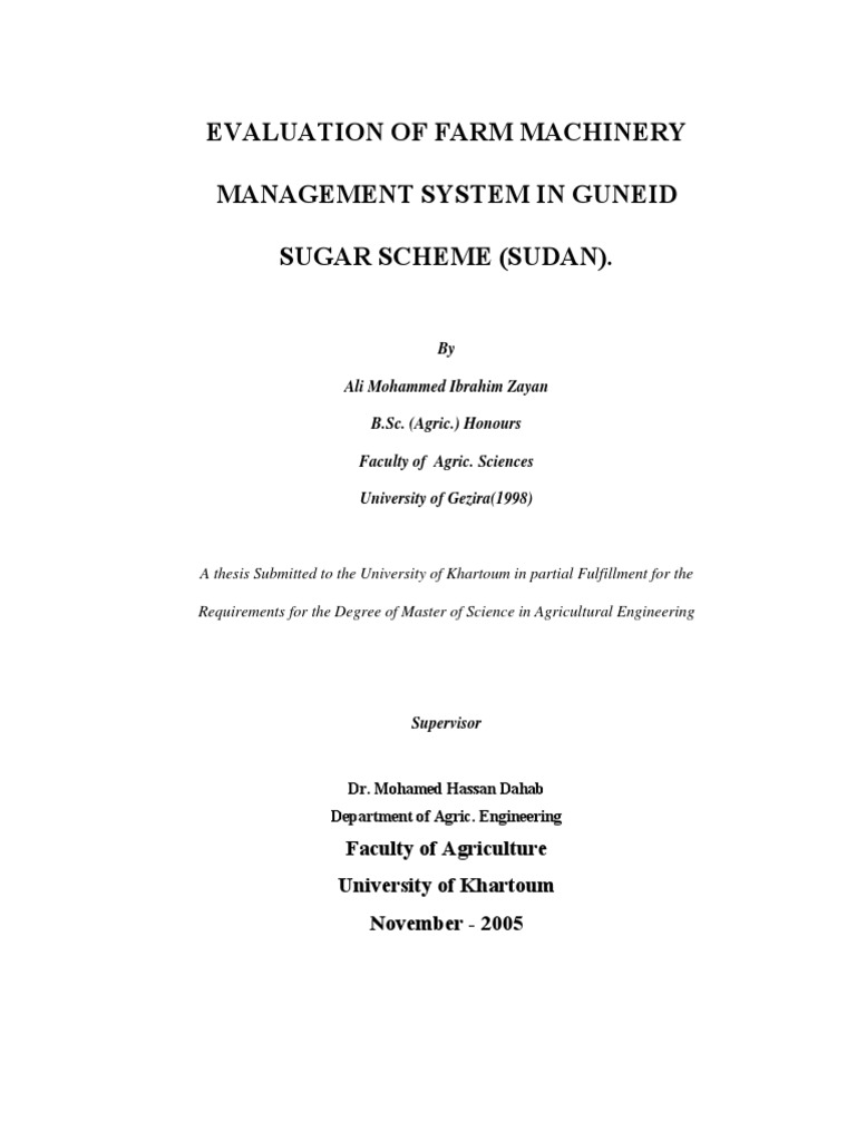 Evaluation of Farm Machinery Management System in Guneid Sugar R06 Scheme (Sudan) R06 | PDF ...