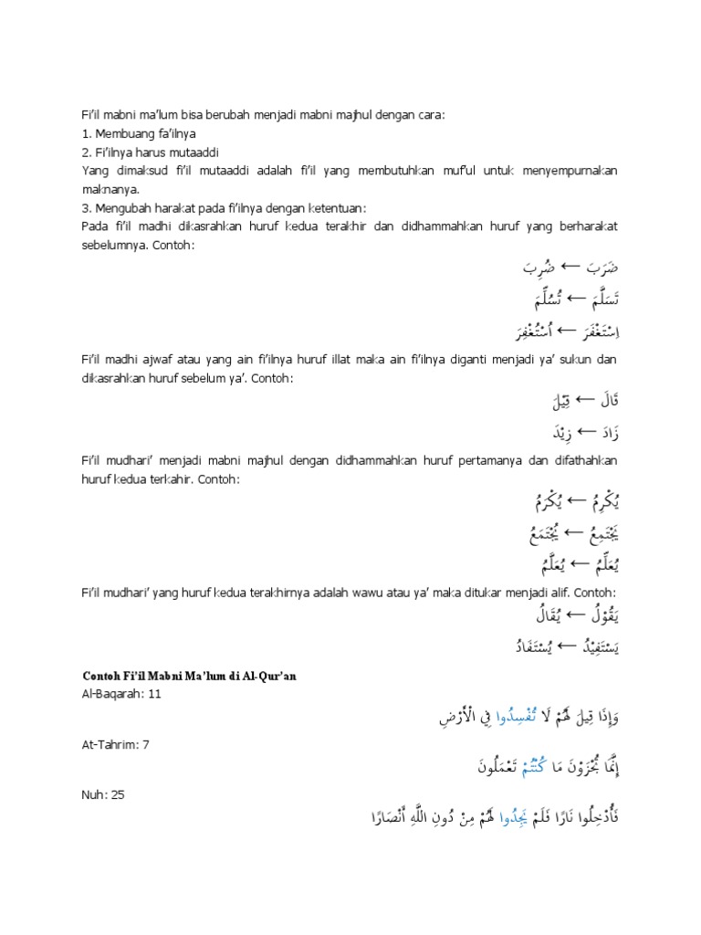 Mengubah Fi'il Mabni Majhul | PDF