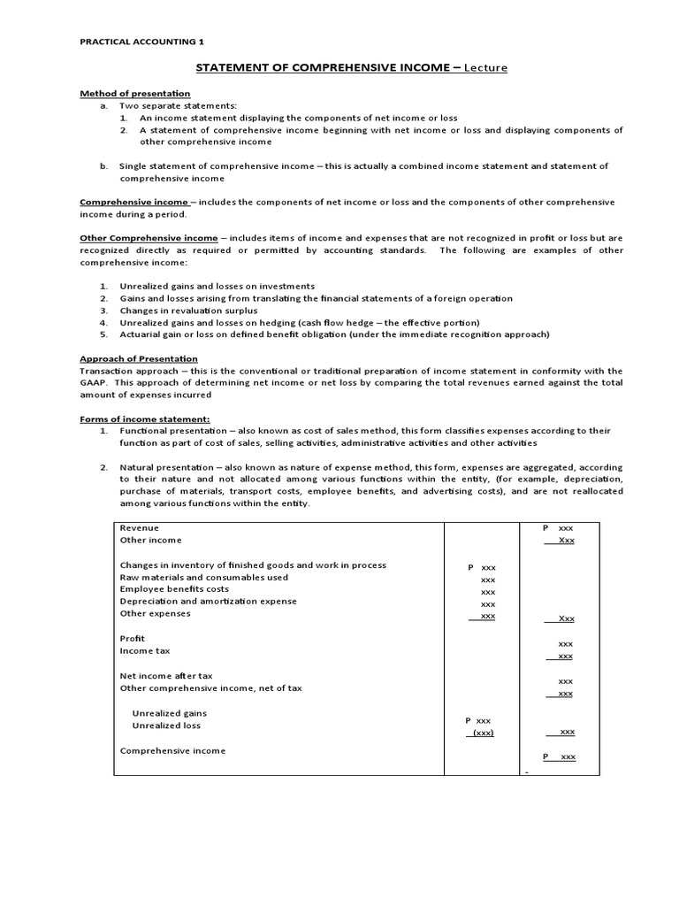 Statement of Comprehensive Income | PDF | Income Statement | Expense