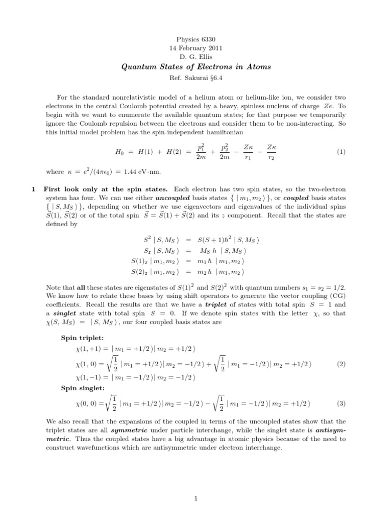 Quantum States of Electrons in Atoms: LS Coupling, Spectroscopic ...