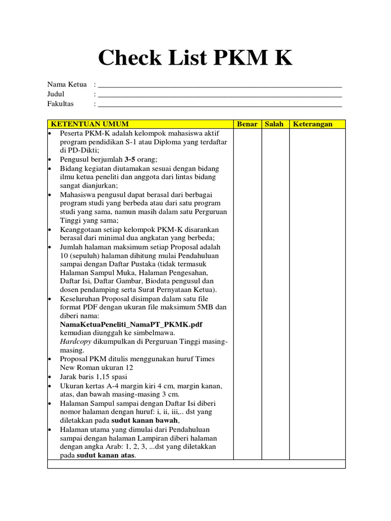 Check List PKM K Baru | PDF