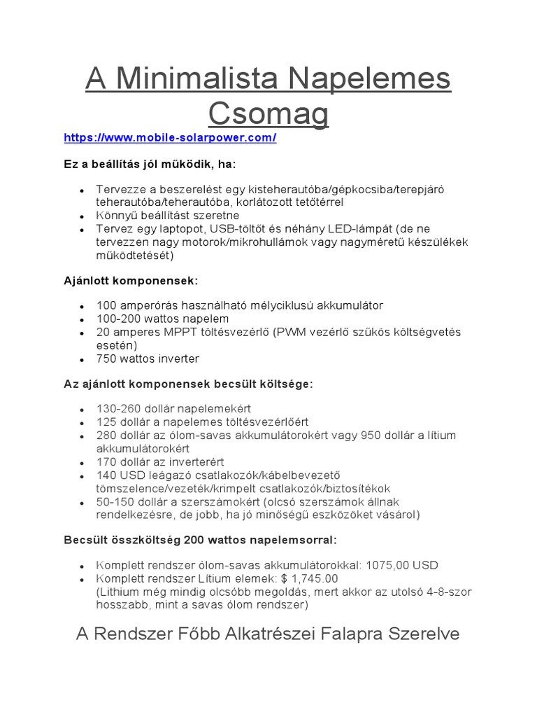 A Minimalista Napelemes Csomag | PDF