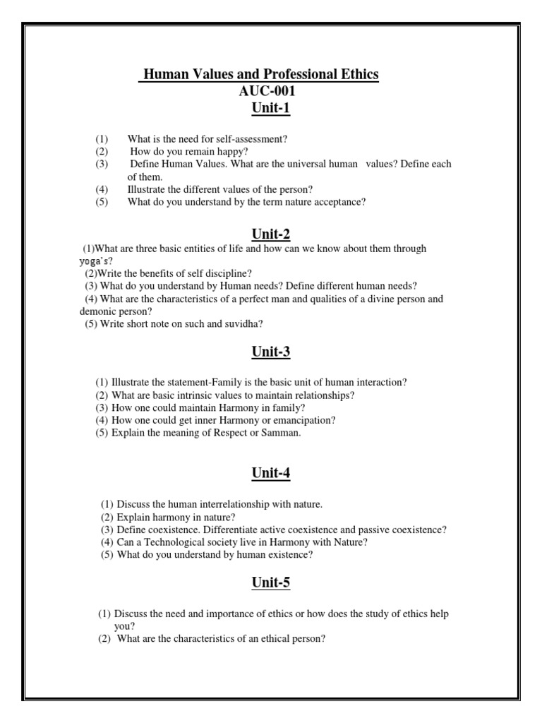 Human Values and Professional Ethics AUC-001 Unit-1 | PDF | Ātman ...