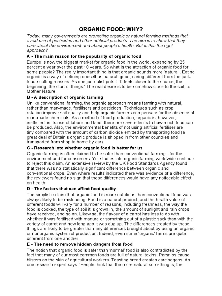 Organic Food: Why?: A - The Main Reason For The Popularity of Organic ...