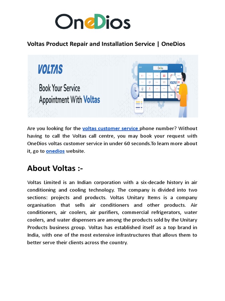 Voltas Product Repair and Installation Service - OneDios | PDF