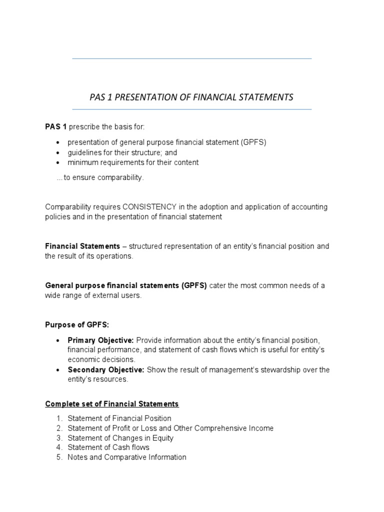 Pas 1 Presentation of Financial Statements | Download Free PDF | Financial Statement | Going Concern