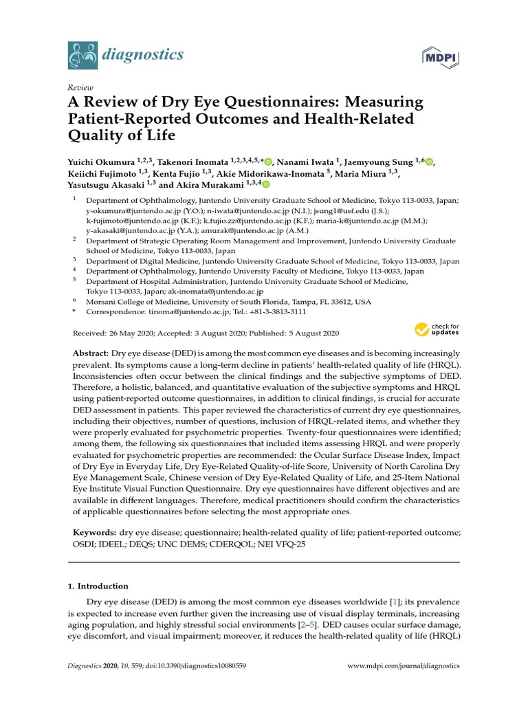 Diagnostics: A Review of Dry Eye Questionnaires: Measuring Patient ...