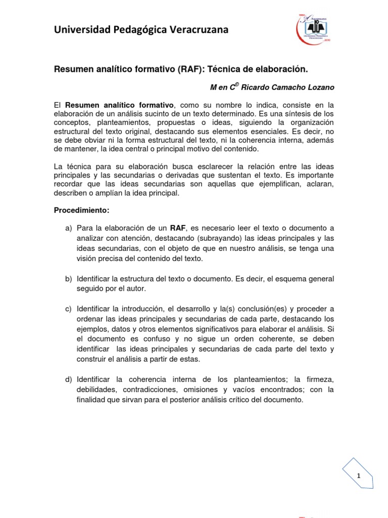 Resumen Analítico Formativo RAF