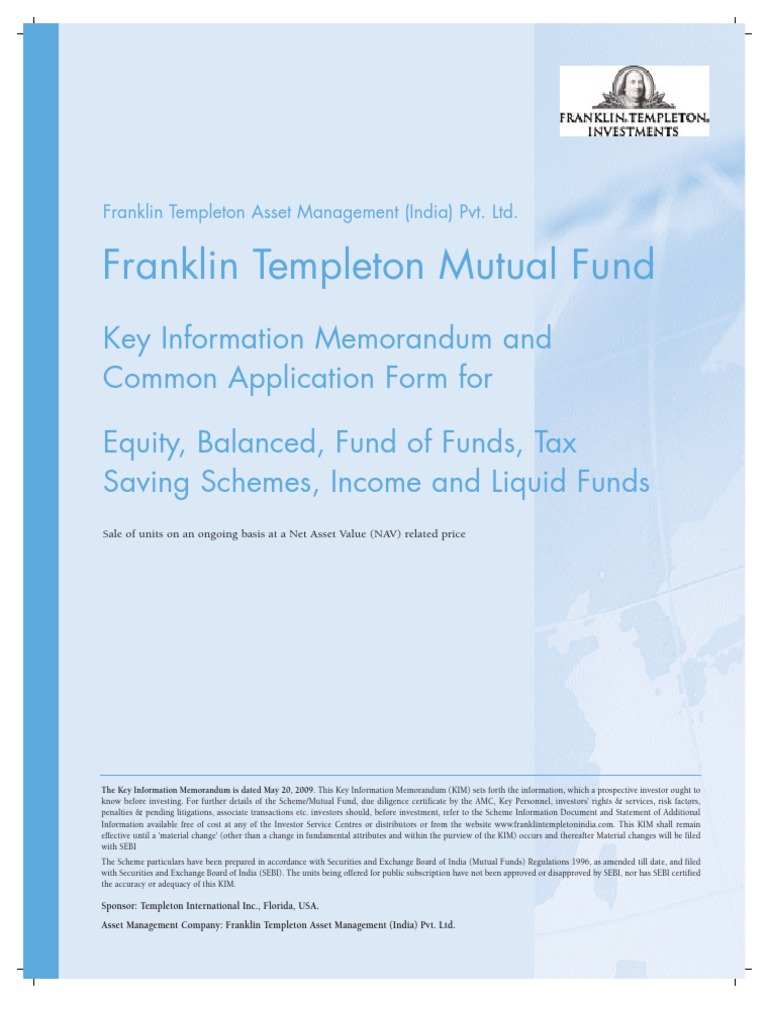 Franklin Templeton Mutual Fund Key Information Memorandum and Common Application Form | PDF ...