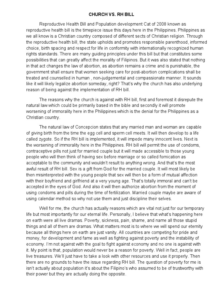 Church Against RH Bill of 2008 | PDF | Reproductive Health | Human ...