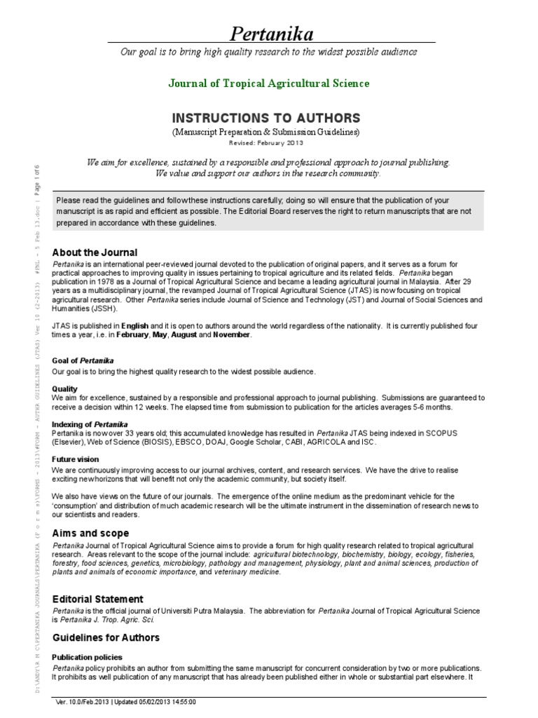 Format Jurnal Pertanika | PDF | Academic Journal | Publishing