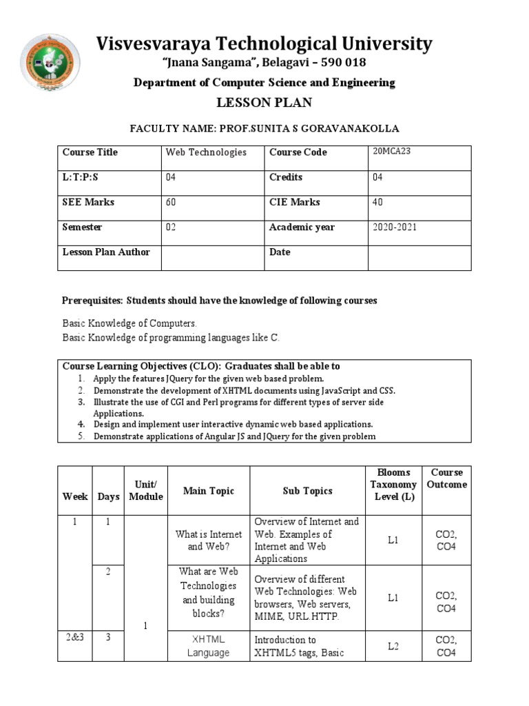 Web Technology Lesson Plan | PDF | Internet & Web | World Wide Web
