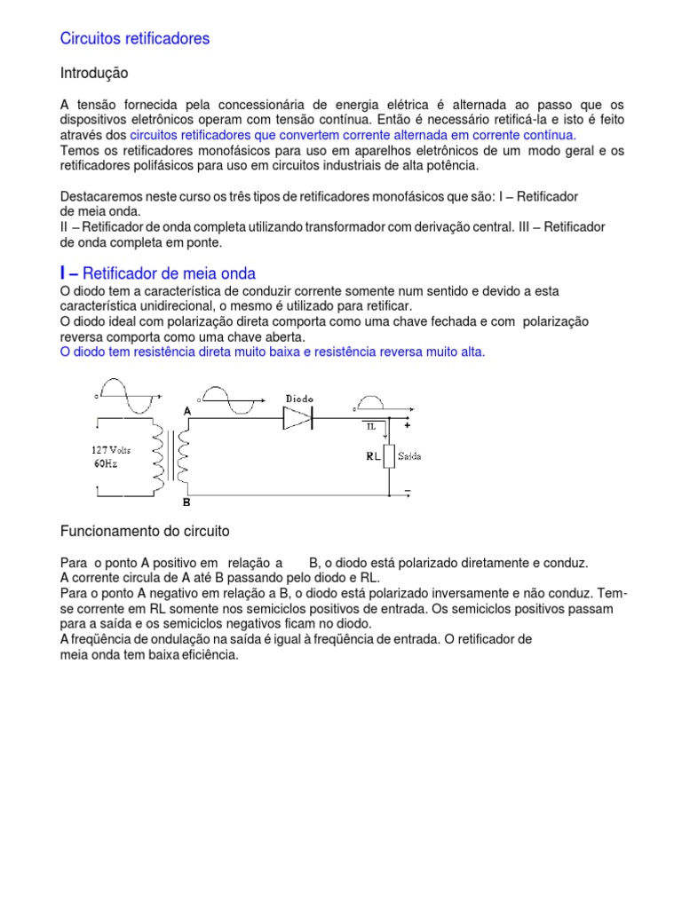 Tipos de Retificadores Monofásicos | PDF | Retificador | Diodo