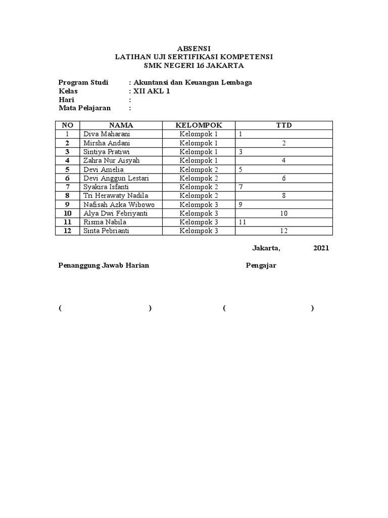 Absensi Latihan LSP | PDF