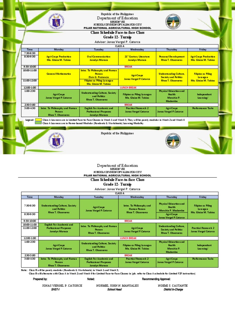 Grade 12 Sample SHS Class Program | PDF | Learning | Cognition