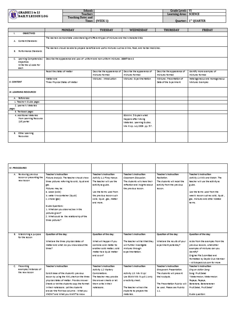 DLL - Science 6 - 1st To 2nd Quarter | PDF