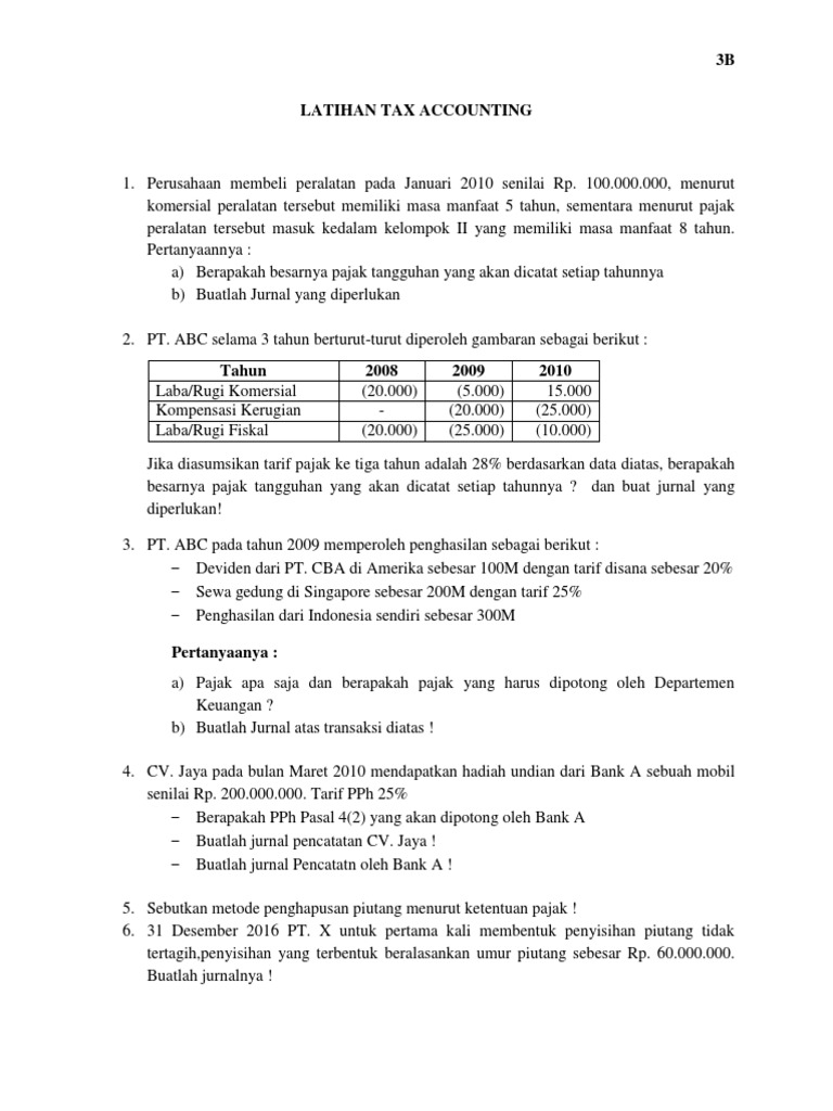 Latihan Akuntansi Pajak | PDF | Pengelolaan Keuangan & Uang