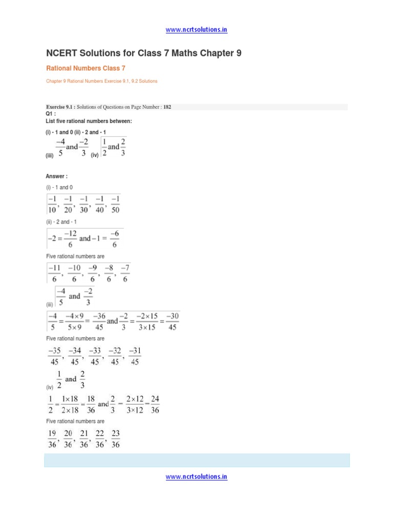 NCERT Solutions For Class 7 Maths Chapter 9 | PDF | Numbers | Rational ...