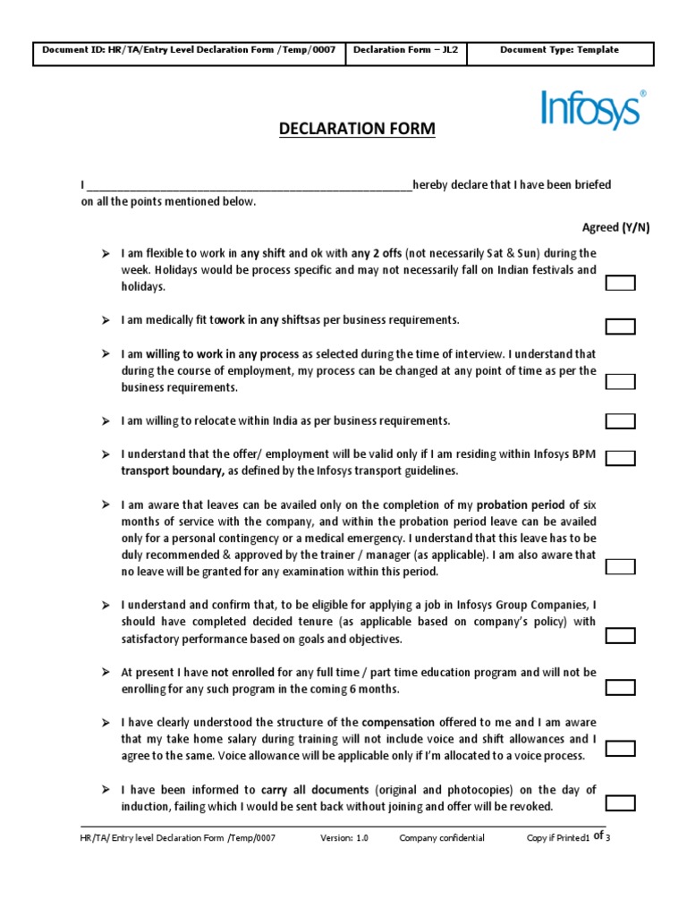 Declaration Form: Transport Boundary, As Defined by The Infosys ...