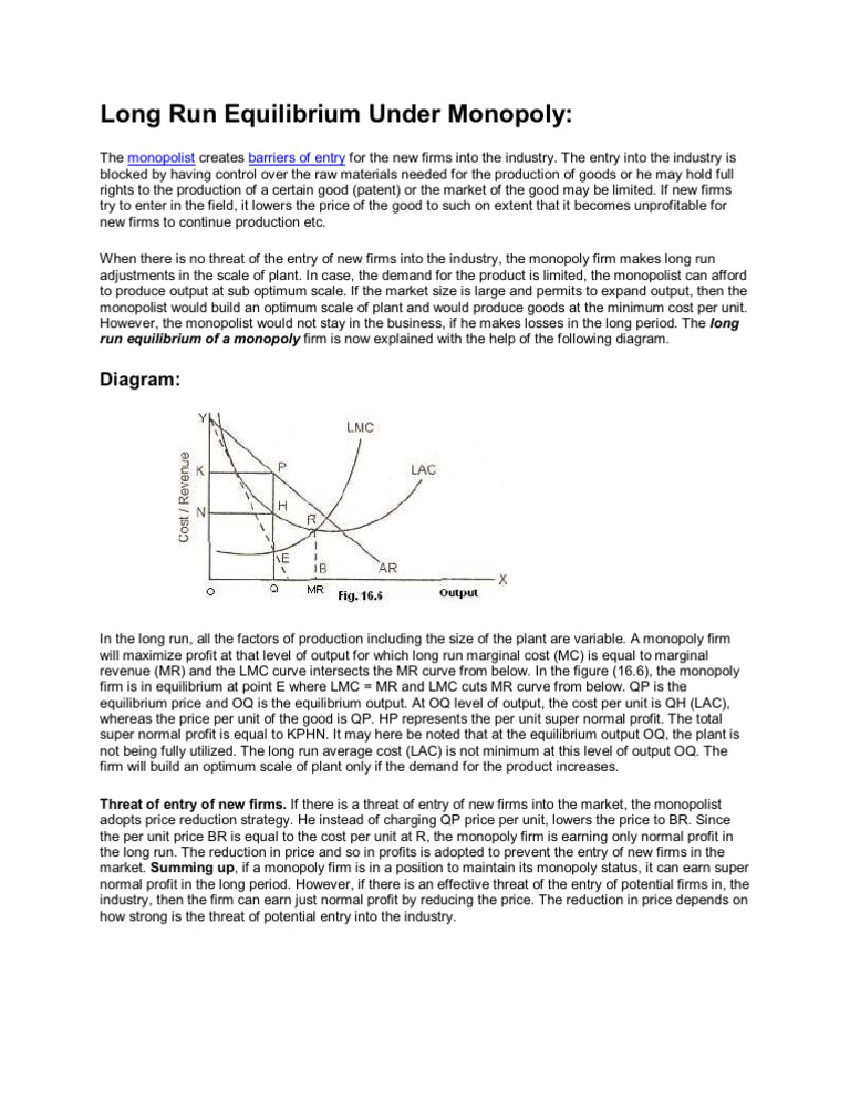 Long Run Equilibrium Under Monopoly | PDF | Monopoly | Long Run And ...