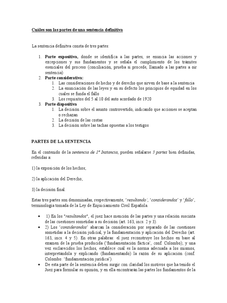 Cuáles Son Las Partes de Una Sentencia Definitiva | PDF | Sentencia ...