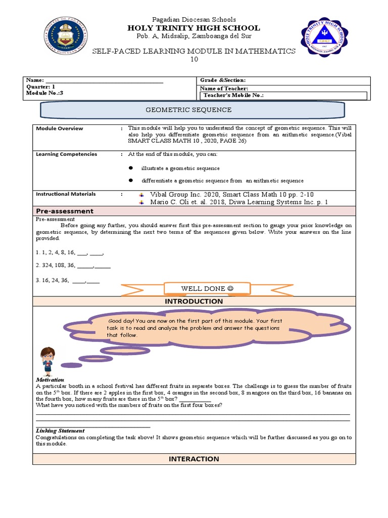 Holy Trinity High School: Self-Paced Learning Module in Mathematics 10 | PDF | Education Theory ...