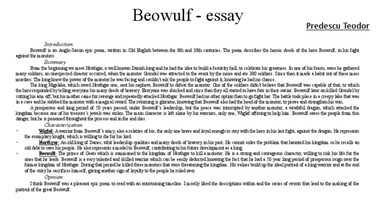 Beowulf - Essay | Download Free PDF | Beowulf | English Heroic Legends