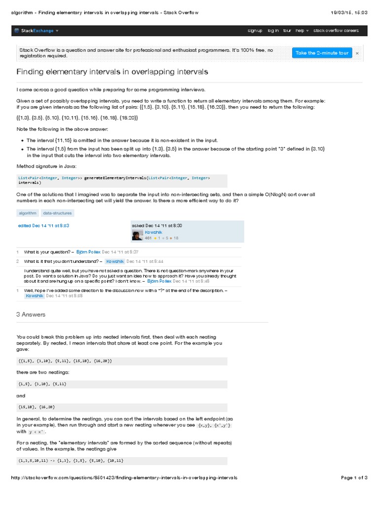 Algorithm - Finding Elementary Intervals in Overlapping Intervals - Stack Overflow | PDF | Time ...