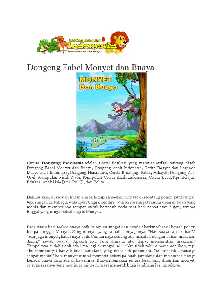 Fabel Monyet dan Buaya: Persahabatan Berbahaya | PDF
