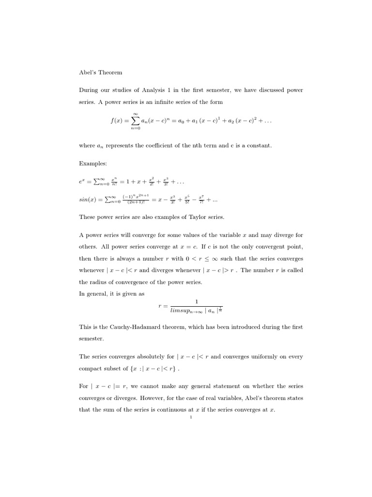 Abels Theorem Pdf Power Series Analysis
