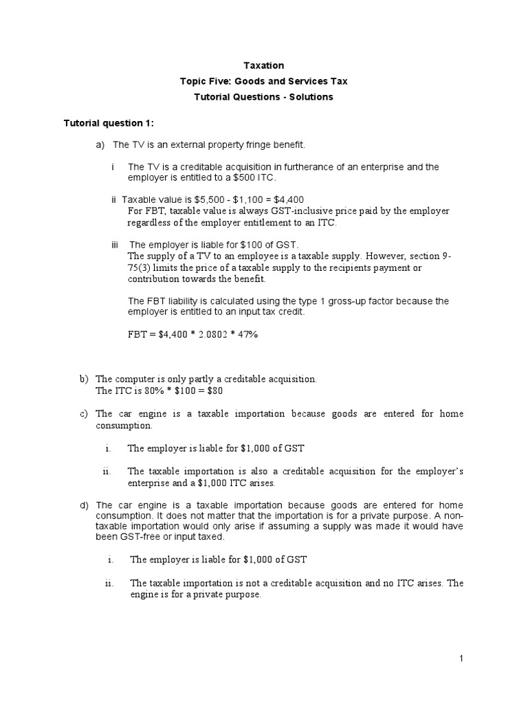 Topic 5 GST Tute Solutions | PDF | Value Added Tax | Taxes