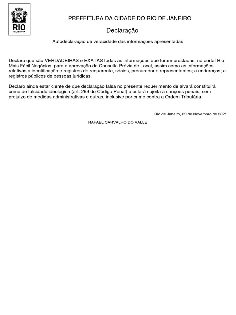 Autodeclaração De Veracidade Das Informações Apresentadas Pdf