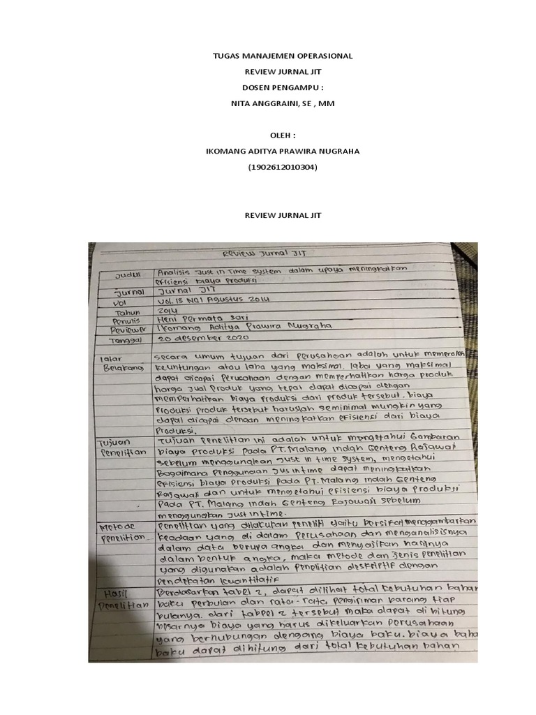 Tugas, MO - REVIEW JURNAL JIT - Ikomang Aditya Prawira Nugraha (1902612010304) | PDF | Business ...